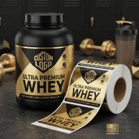 China Custom Gold Foil Protein Powder Labels Waterproof Bottle Stickers for Sports Nutrition Supplement Packaging for sale