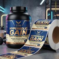 China Custom Gold Foil Protein Powder Labels Waterproof Bottle Stickers for Sports Nutrition Supplement Packaging for sale