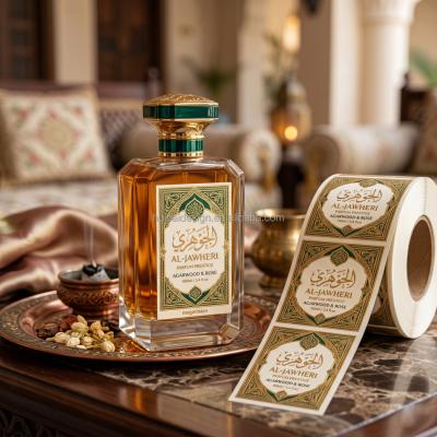 China Middle Eastern Fragrance Perfume Label Custom Gold Foil Embossed Sticker for Cosmetic Glass Bottles for sale