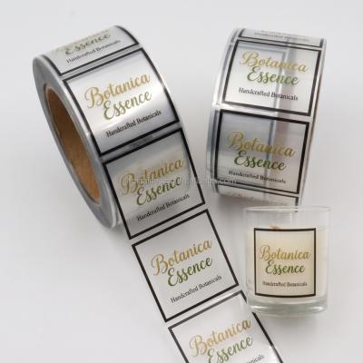 China Luxury Transparent Gold Candle Labels Custom Printed Adhesive Stickers with Hot Stamping for Candle Containers for sale