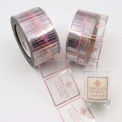 China Custom Printing Hot Stamping Transparent Candle Jar Label Sticker Texture Paper Packaging Labels for sale