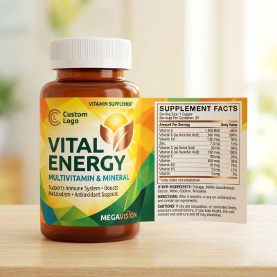 China Custom Vitamin Label Stickers for Dietary Supplements Protein Capsules and Nutrition Bottles for sale