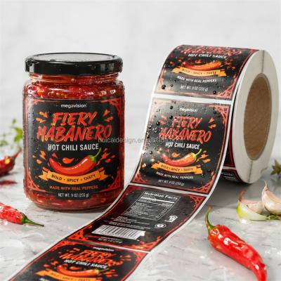 China Factory Custom Printed Hot Pepper Sauce Label Chili Paste Jar Label Food Grade Waterproof Sticker Label for sale