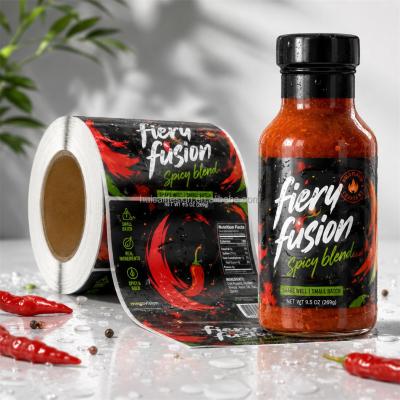 China Custom Logo Adhesive Food Packaging Label Tomato Sauce Label Hot Pepper Sauce Bottle Sticker Waterproof Label for sale