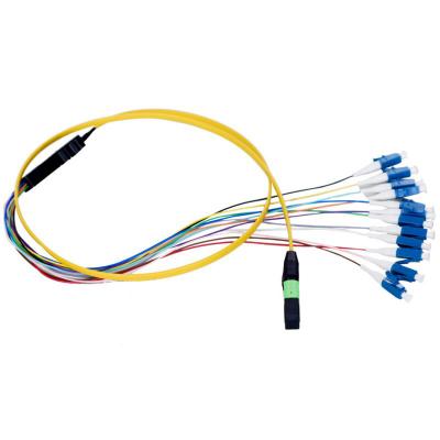 China Flat Round UPC MPO Fiber Optic Patch Cord SC LC with 12 Core Ribbon Cable for sale