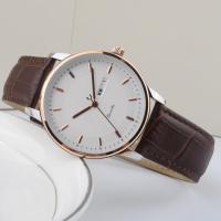 China 30 Meters Waterproof Mens Leather Strap Dress Watch 210mm Stainless Steel Case for sale