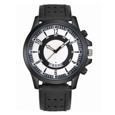 China Quartz Movement Large Dial Mens Wrist Watches Black Casual Watches Leather Straps 23cm for sale