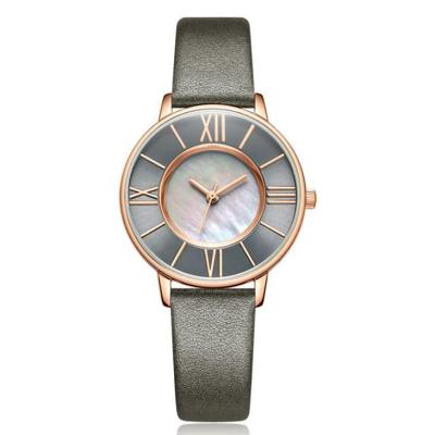 China Pin Buckle Women Quartz Wrist Watch Leather Strap Shell Dial for sale