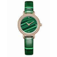 China Women Bezel Genuine Diamond Quartz Watch Green Ladies Malachite for sale