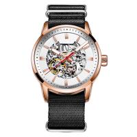 China 30m Life Waterproof Skeleton Mechanical Watch Stereo Dial Nylon Wrist Watch for sale
