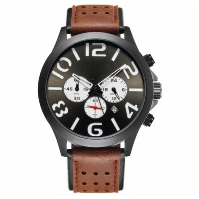 China Pin Buckle Triple Date Calendar Watch Leather Belt Mens Chronograph Watches for sale