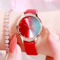 China Laipute Women'S Luxury Diamond Watches PU Strap Hardened Glass Diamond Bezel Watch for sale