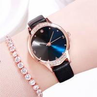 China Laipute Women'S Luxury Diamond Watches PU Strap Hardened Glass Diamond Bezel Watch for sale