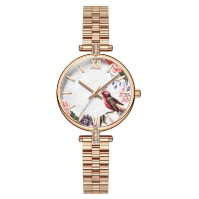 China Ladies Floral Print Watch Steel Strap Japanese Movement 3ATM Waterproof for sale
