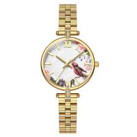China Ladies Floral Print Watch Steel Strap Japanese Movement 3ATM Waterproof for sale