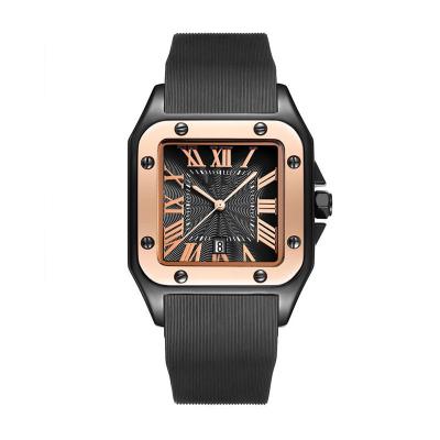 China Silicone strap waterproof Roman square vintage strap day quartz watch for sale