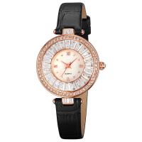 China Round Case Casual Luxury Watch Quartz Leather Watch Waterproof For Lady for sale
