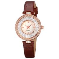 China Round Case Casual Luxury Watch Quartz Leather Watch Waterproof For Lady for sale