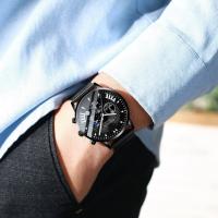 China Factory Customized Alloy Band Fake Three Eye Calendar Big Dial Men Watch for sale