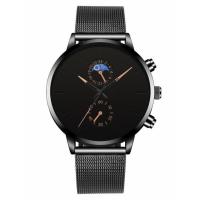 China Electroplated Stainless Steel Quartz Wrist Watch Moonphase 3ATM 3eyes 6hands for sale