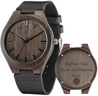 China Hardlex mirror Mens Wooden Watches Engraved black sandalwood for sale