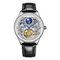 China Leather Strap Moon Phase Quartz Watches For Men Womens for sale