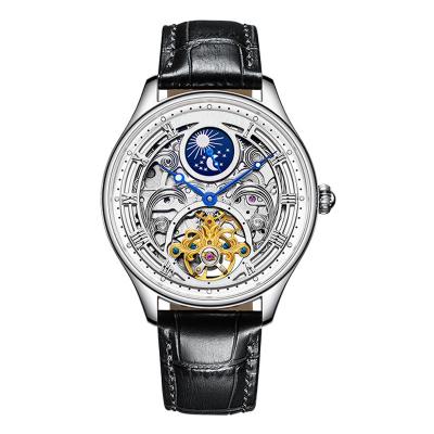 China Leather Strap Moon Phase Quartz Watches For Men Womens for sale