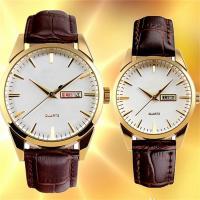 China Couple Quartz Movement Watches With Leather Strap Classic Slub Pattern Business for sale