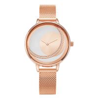 China 14mm Strap Quartz Battery Wristwatches Leather Diamond Encrusted Mesh Strap Watch for sale