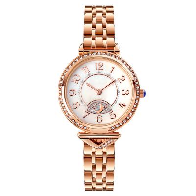 China Vintage Dial Diamond Ladies Quartz Watch Dia 26.5mm Star Moon Steel Band for sale