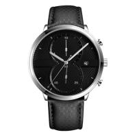 China Leather Strap Alloy Quartz Wrist Watch 43mm Dia Minimalist Chronograph for sale