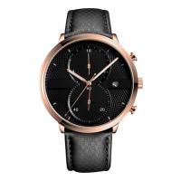 China Leather Strap Alloy Quartz Wrist Watch 43mm Dia Minimalist Chronograph for sale