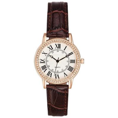 China PU Leather Diamond Quartz Watches 377 Battery Roman Scale Water Diamond for sale