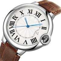 China 42mm Dial Alloy Quartz Wrist Watch Leather Strap Buckle Clasp Sandproof for sale