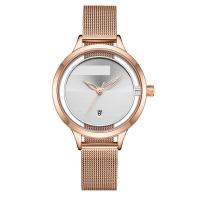 China Ladies Mesh Belt Quartz Calendar Watch With Willow Leaf Needle for sale