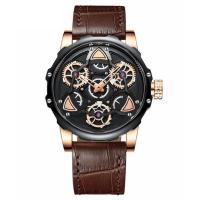 China 3ATM Waterproof Mechanical Hollow Leather Quartz Watch With 44mm Dial for sale