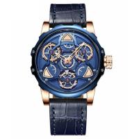 China 3ATM Waterproof Mechanical Hollow Leather Quartz Watch With 44mm Dial for sale