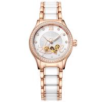 China Ladies Manual Wind Up Watches Mechanical Fashion Skeleton Steel Ceramic Watch for sale