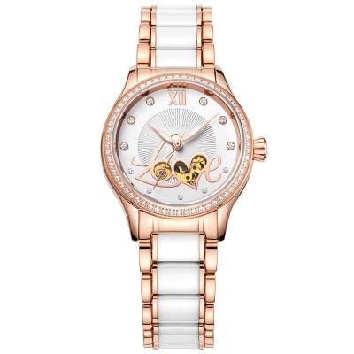 China Ladies Manual Wind Up Watches Mechanical Fashion Skeleton Steel Ceramic Watch for sale