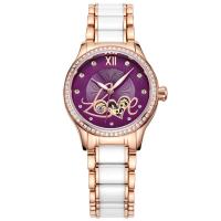 China Ladies Manual Wind Up Watches Mechanical Fashion Skeleton Steel Ceramic Watch for sale