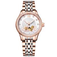 China Ladies Manual Wind Up Watches Mechanical Fashion Skeleton Steel Ceramic Watch for sale