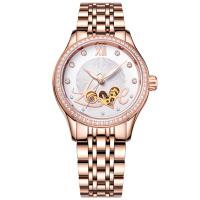 China Ladies Manual Wind Up Watches Mechanical Fashion Skeleton Steel Ceramic Watch for sale