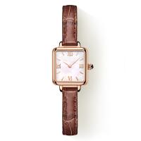 China Small Brown Leather Watch Womens Square Fashion Roman Watch Slim Belt for sale