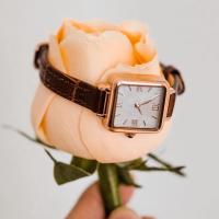 China Small Brown Leather Watch Womens Square Fashion Roman Watch Slim Belt for sale