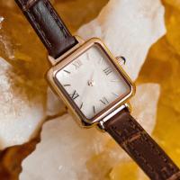 China Small Brown Leather Watch Womens Square Fashion Roman Watch Slim Belt for sale