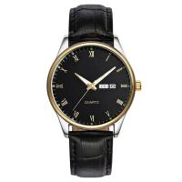 China Brown Leather Strap Mens Wrist Watch Dual Calendar Luminous Quartz Anti Fog for sale