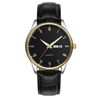 China Brown Leather Strap Mens Wrist Watch Dual Calendar Luminous Quartz Anti Fog for sale