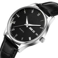 China Brown Leather Strap Mens Wrist Watch Dual Calendar Luminous Quartz Anti Fog for sale
