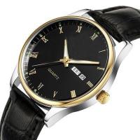 China Brown Leather Strap Mens Wrist Watch Dual Calendar Luminous Quartz Anti Fog for sale