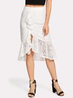 China Ruffle Hem Asymmetric Lace Skirt For Women for sale